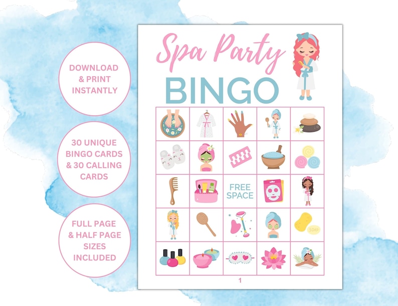 30 Printable Spa Party Themed Bingo Cards | Spa Party Games | Sleepover ...