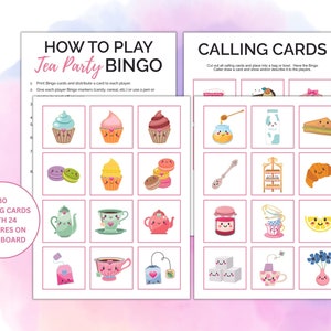 30 Printable Tea Party Themed Bingo Cards | Tea Party Games | Tea Party ...