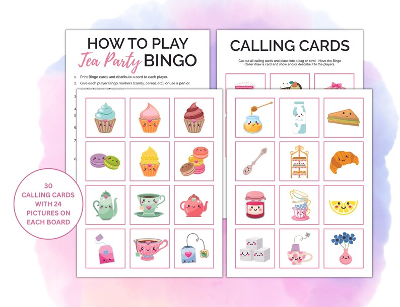 30 Printable Tea Party Themed Bingo Cards | Tea Party Games | Tea Party ...