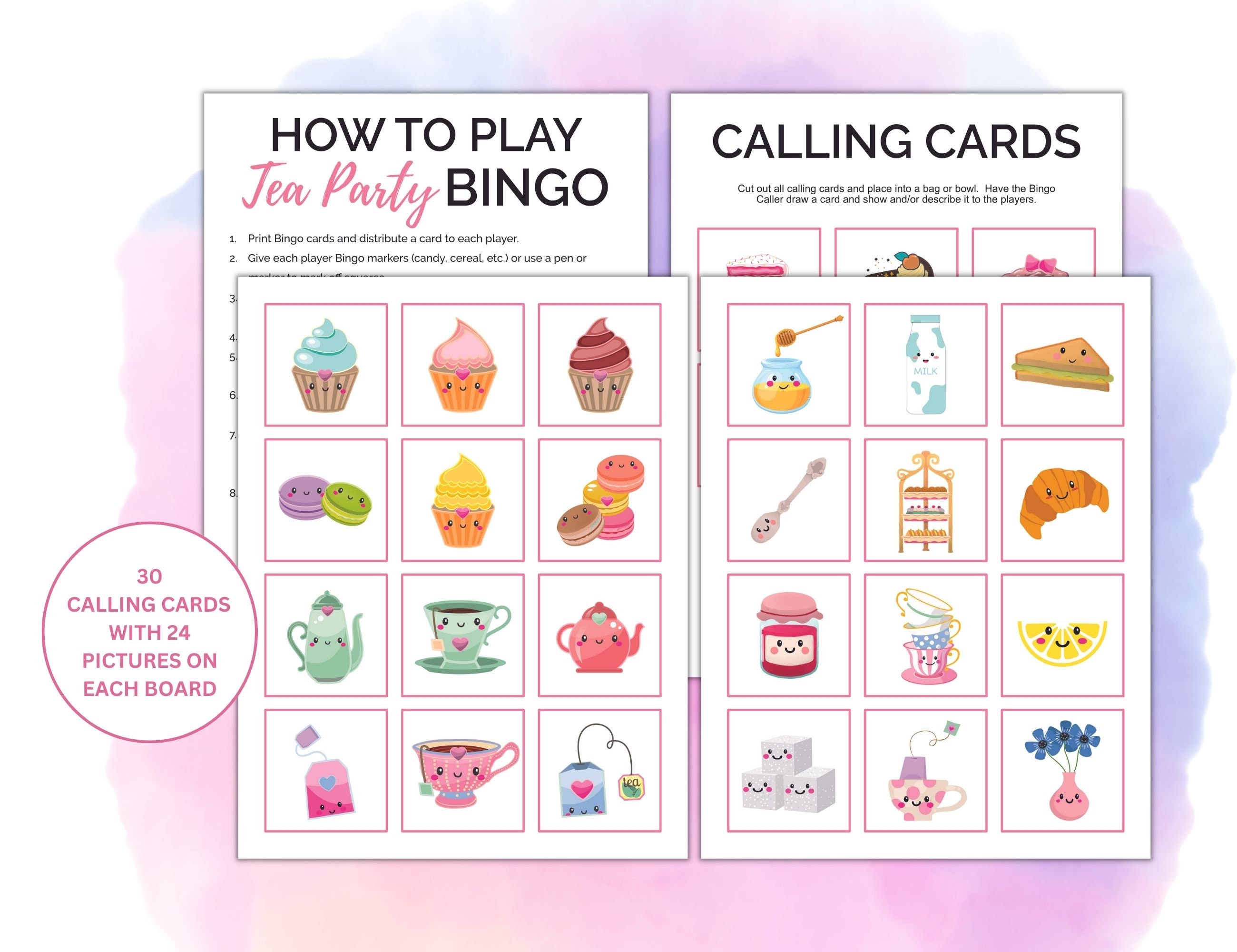 30 Printable Tea Party Themed Bingo Cards | Tea Party Games | Tea Party ...