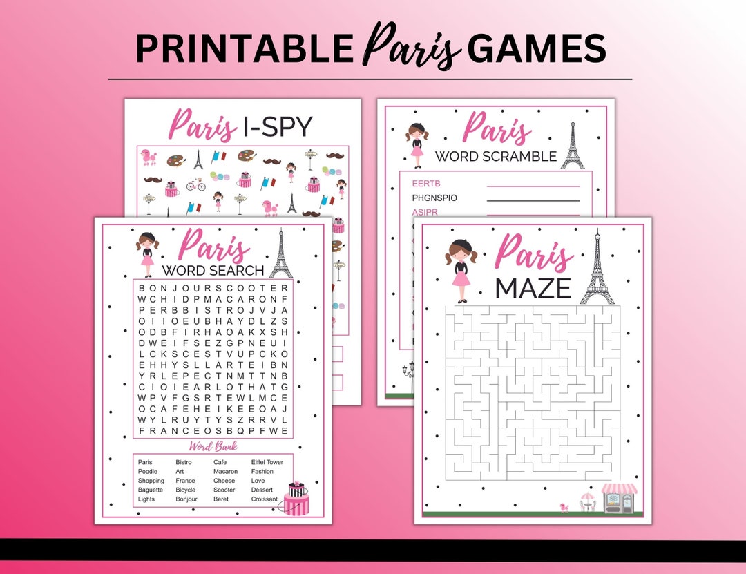 Printable Paris Games | Paris Activity Set | Paris Party Games | Paris ...