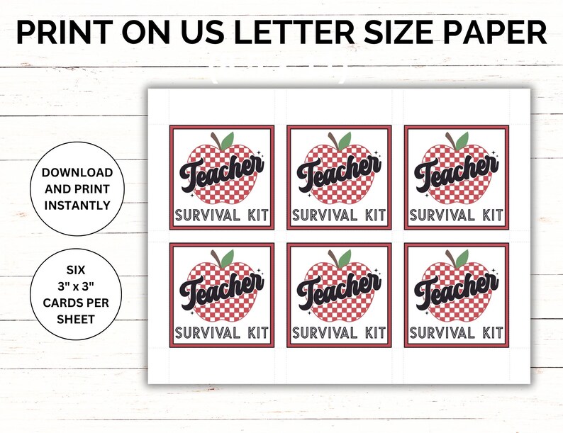 Teacher Survival Kit Gift Tags Back to School Teacher Gift First Day ...