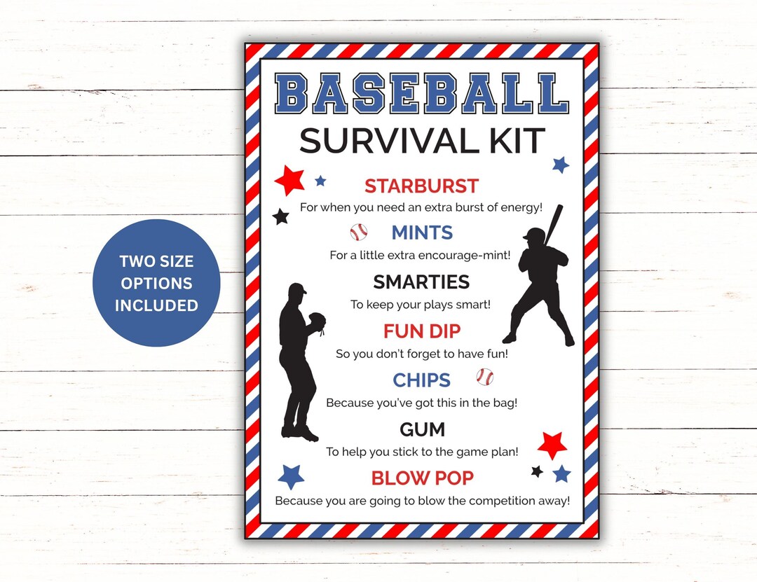 Printable Baseball Survival Kit | Baseball Player Gift Idea| Baseball ...