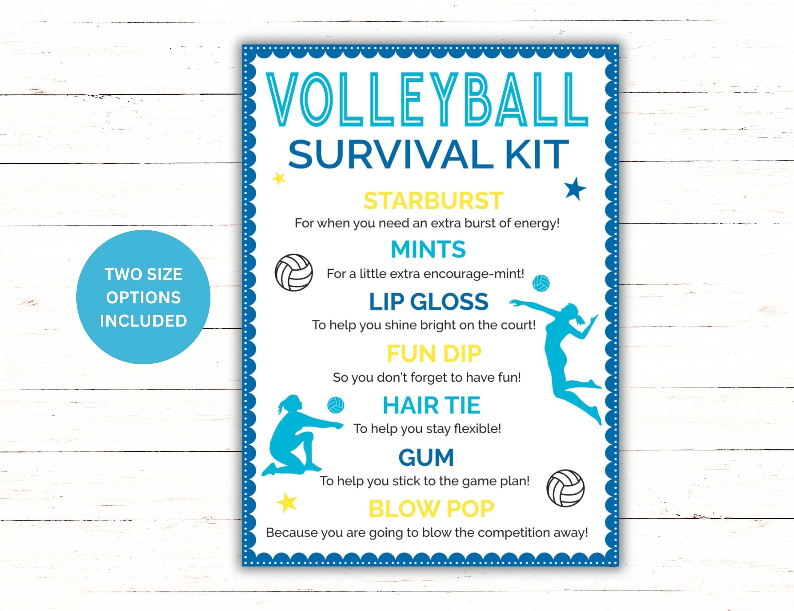 Printable Volleyball Survival Kit | Volleyball Team Gift Bag Idea | Volleyball Team Goodie Bag ...