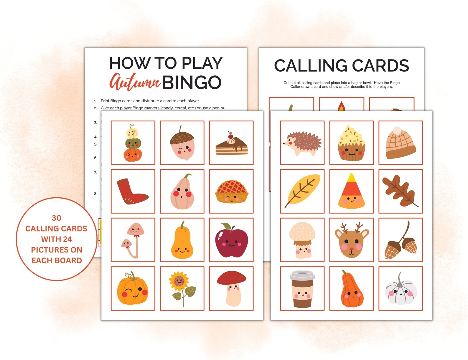 30 Printable Autumn Bingo Cards | Fall Bingo for Kids | Fall Classroom ...