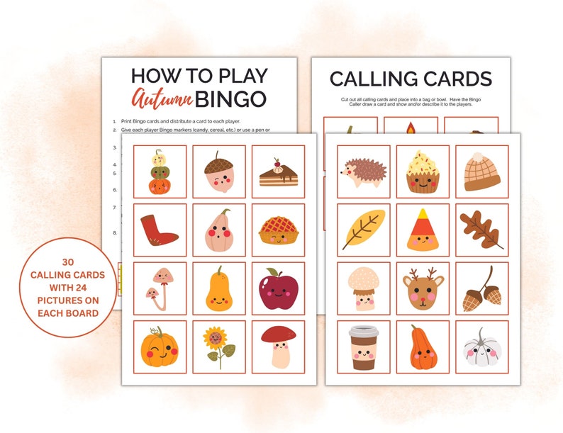 30 Printable Autumn Bingo Cards | Fall Bingo for Kids | Fall Classroom ...