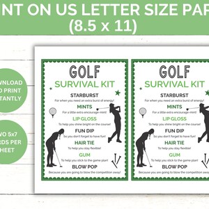 Printable Girls Golf Survival Kit | Golfer Gift Idea| Golf Team Gift ...