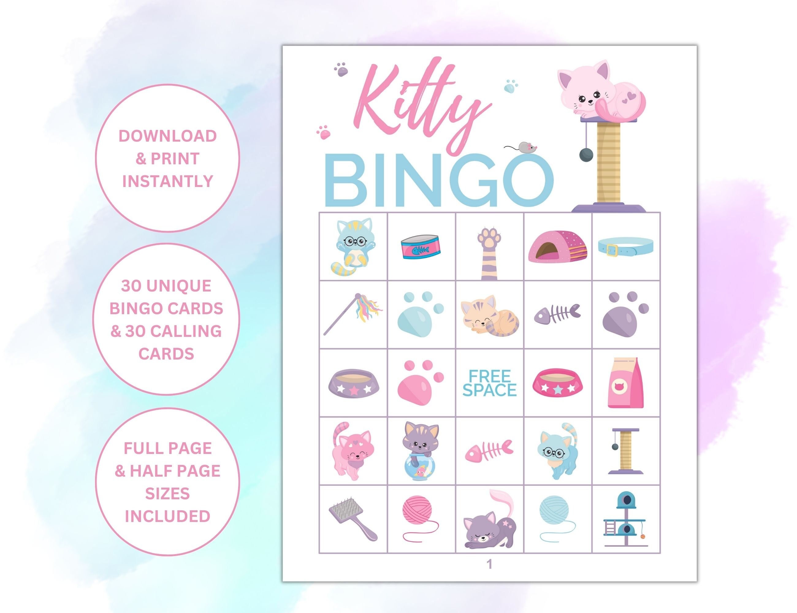 30 Printable Kitty Themed Bingo Cards | Kitty Cat Party Games | Cat ...