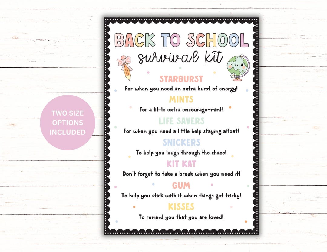 Printable Back to School Survival Kit | Teacher Survival Kit| Staff ...