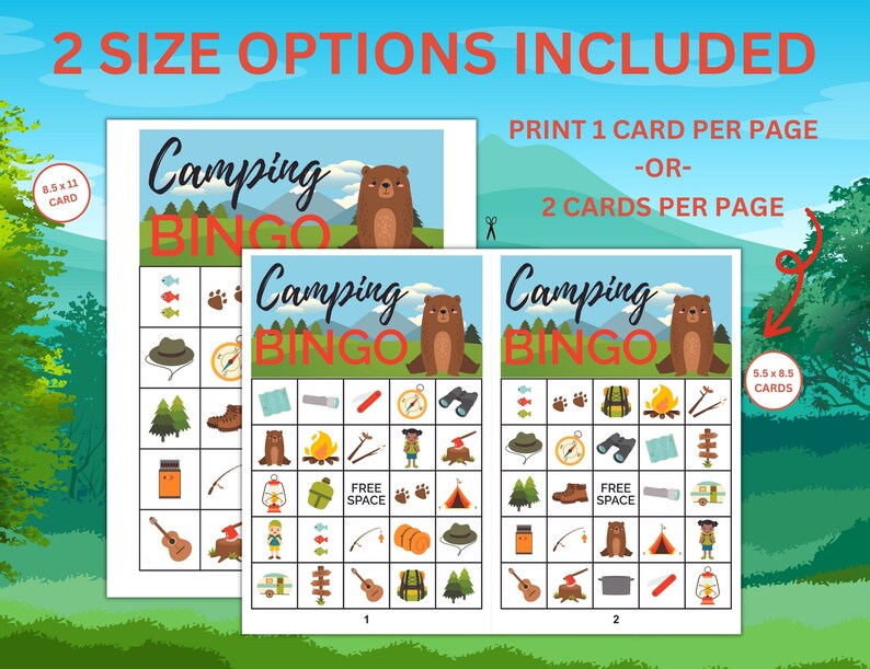 30 Printable Camping Bingo Cards Camping Bingo for Kids Family Camping ...
