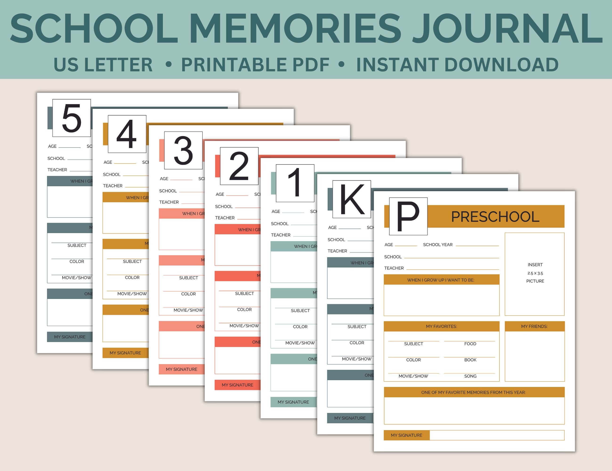Printable School Memory Pages | Kids School Keepsake Journal | Back to ...