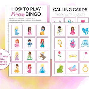 30 Printable Princess Themed Bingo Cards | Princess Party Games ...