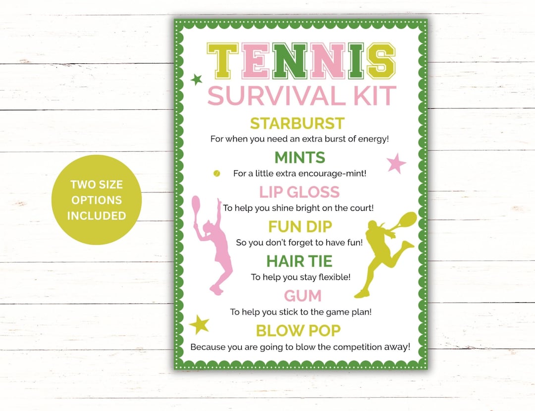 Printable Tennis Survival Kit | Tennis Player Gift Idea| Tennis Team ...