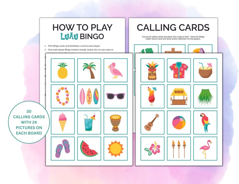 30 Printable Luau Themed Bingo Cards | Hawaiian Luau Party Games ...