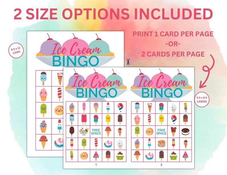 30 Printable Ice Cream Themed Bingo Cards | Ice Cream Party Games | Ice ...