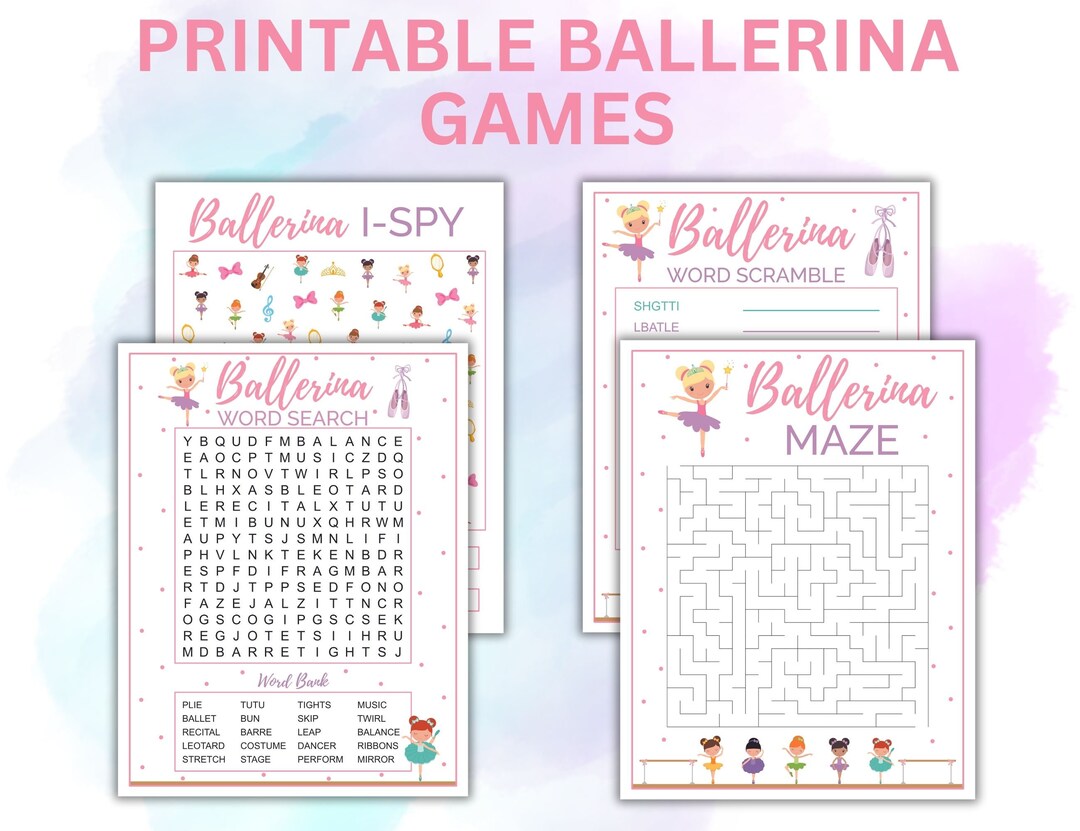 Printable Ballerina Games | Ballerina Activity Set | Ballerina Party ...