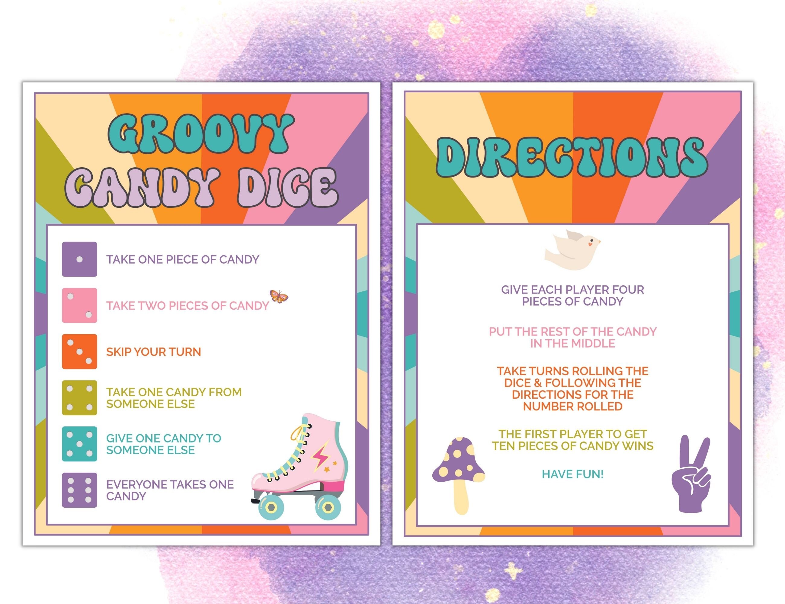 Groovy Candy Dice Printable Game Retro Groovy Themed Party Game Retro ...