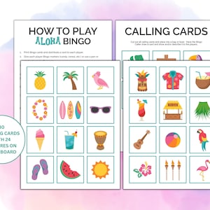 30 Printable Aloha Themed Bingo Cards | Hawaiian Luau Party Games ...