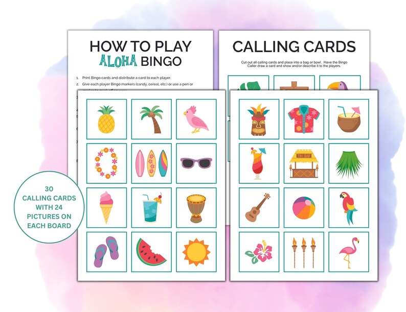 30 Printable Aloha Themed Bingo Cards | Hawaiian Luau Party Games ...
