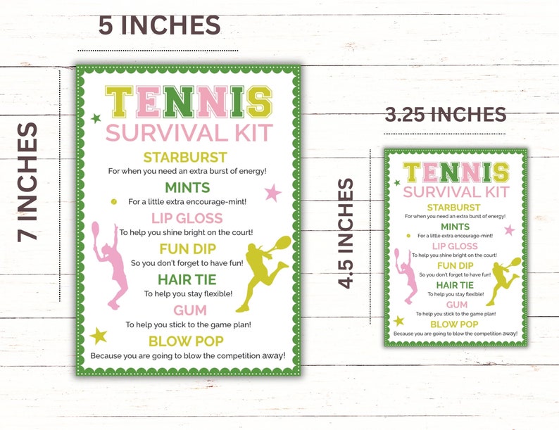 Printable Tennis Survival Kit | Tennis Player Gift Idea| Tennis Team ...