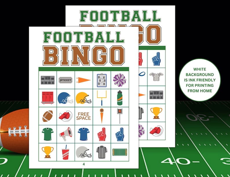 30 Printable Football Themed Bingo Cards | Football Watch Party Game ...