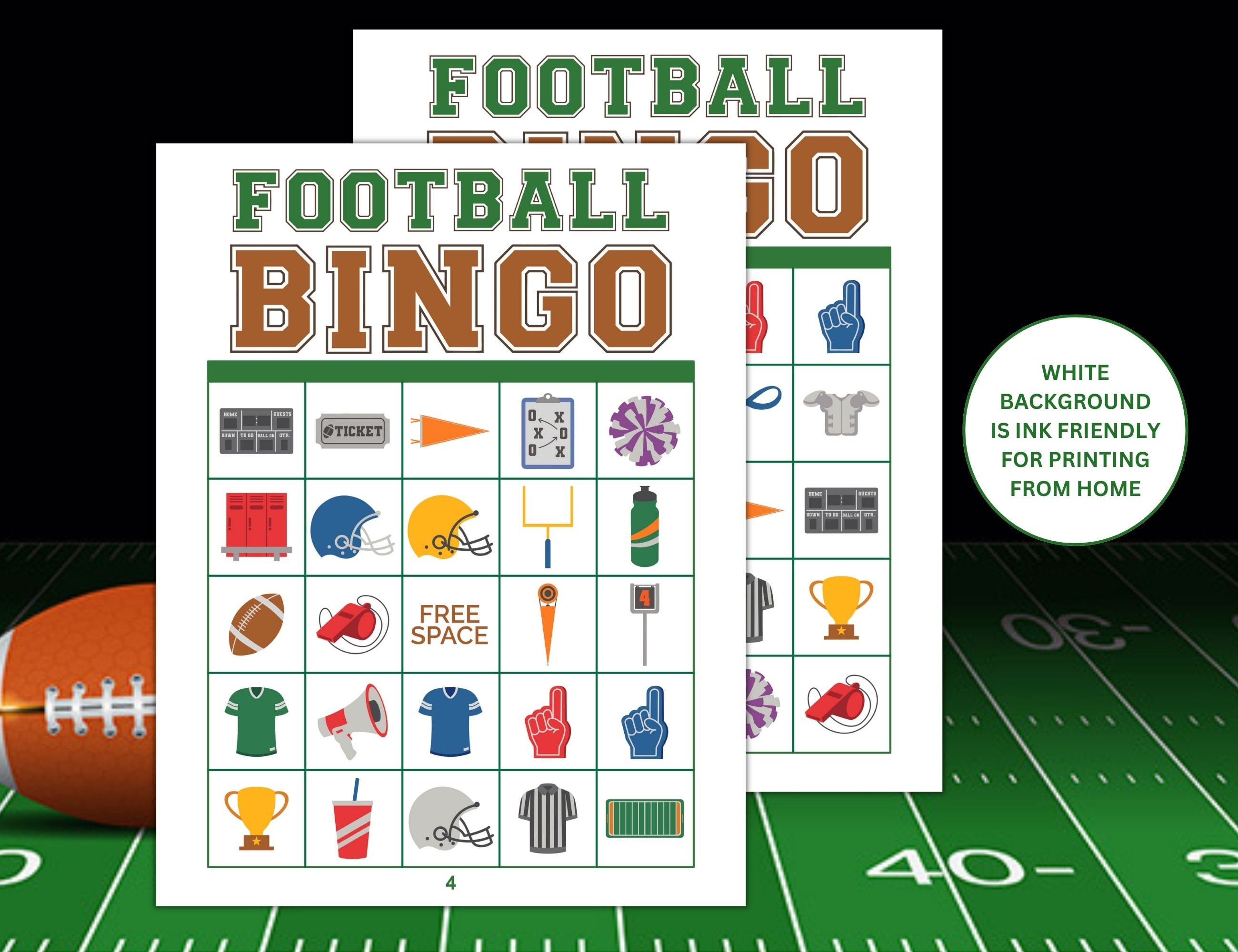 30 Printable Football Themed Bingo Cards | Football Watch Party Game ...
