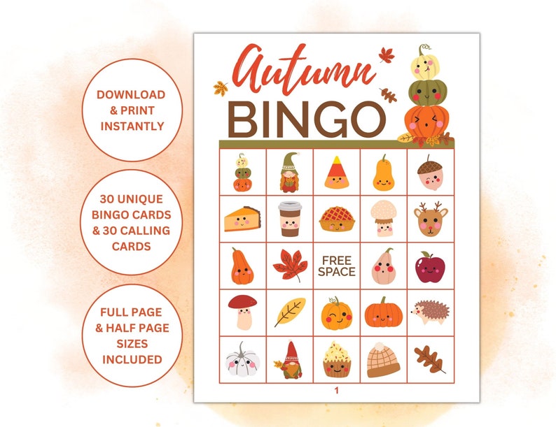 30 Printable Autumn Bingo Cards | Fall Bingo for Kids | Fall Classroom ...