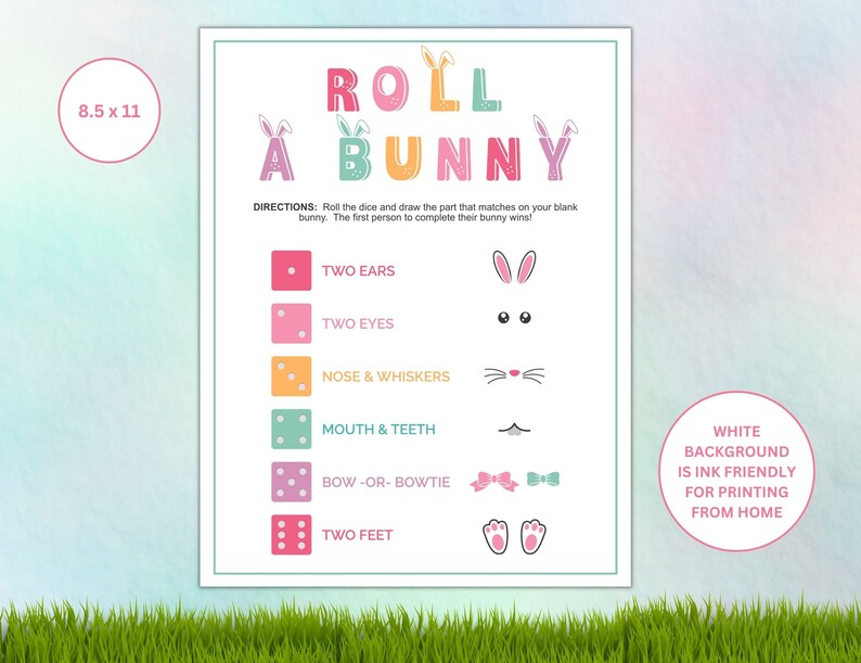 Roll a Bunny Printable Game | Spring Party Game | Spring Dice Game for ...