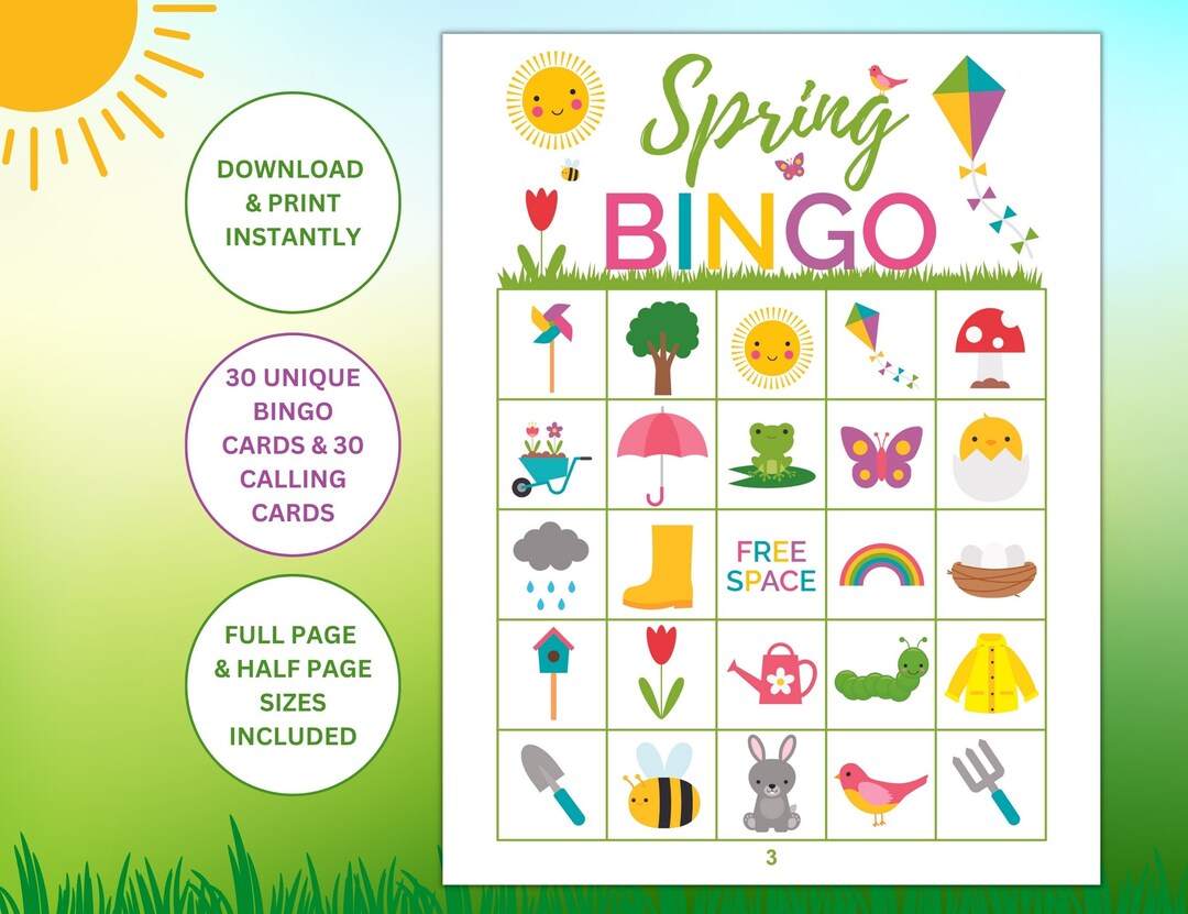 30 Printable Spring Bingo Cards | Spring Bingo for Kids | Spring ...