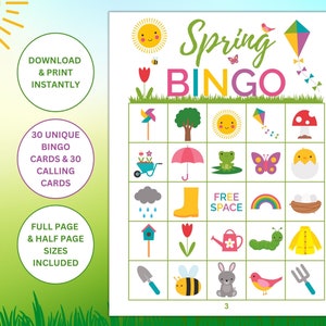 30 Printable Spring Bingo Cards | Spring Bingo for Kids | Spring ...