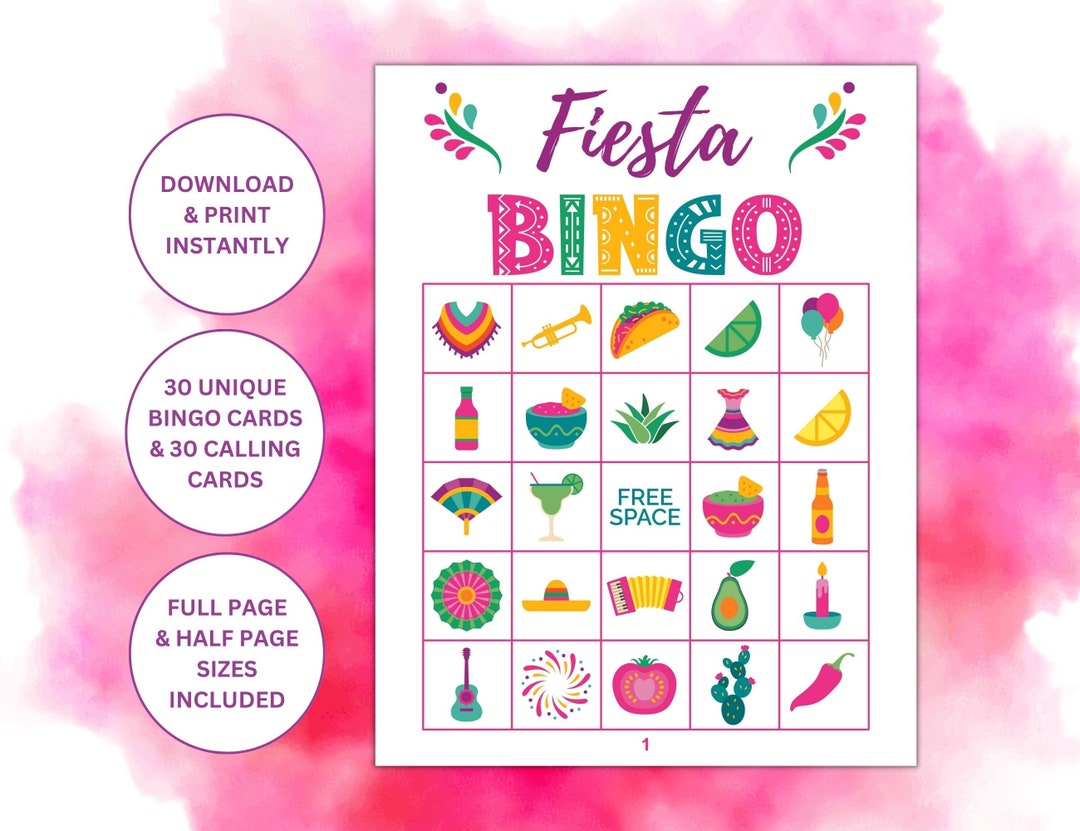 30 Printable Fiesta Themed Bingo Cards | Fiesta Party Games | Fiesta ...