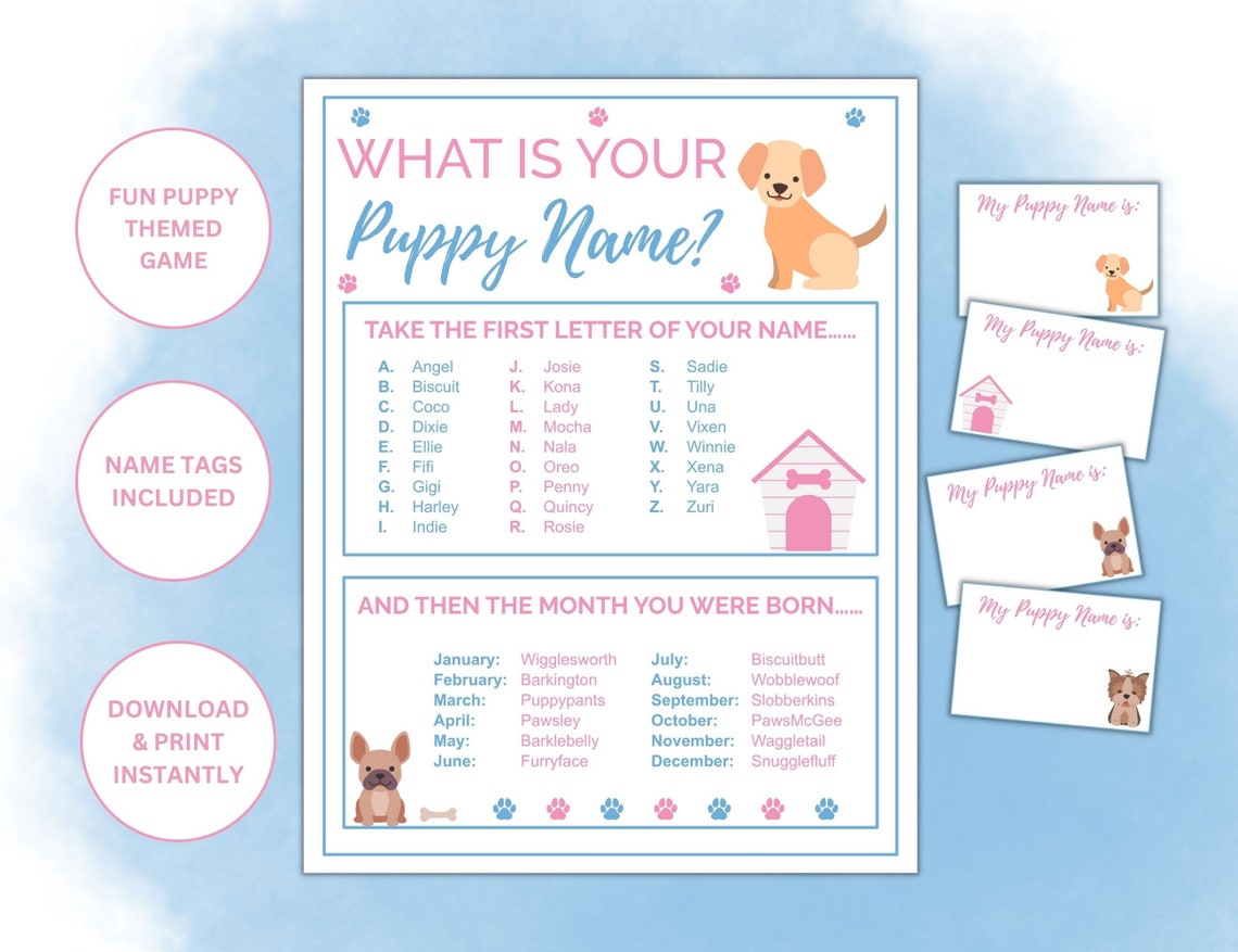 What is Your Puppy Name Printable Game | Puppy Dog Party Games | Dog ...