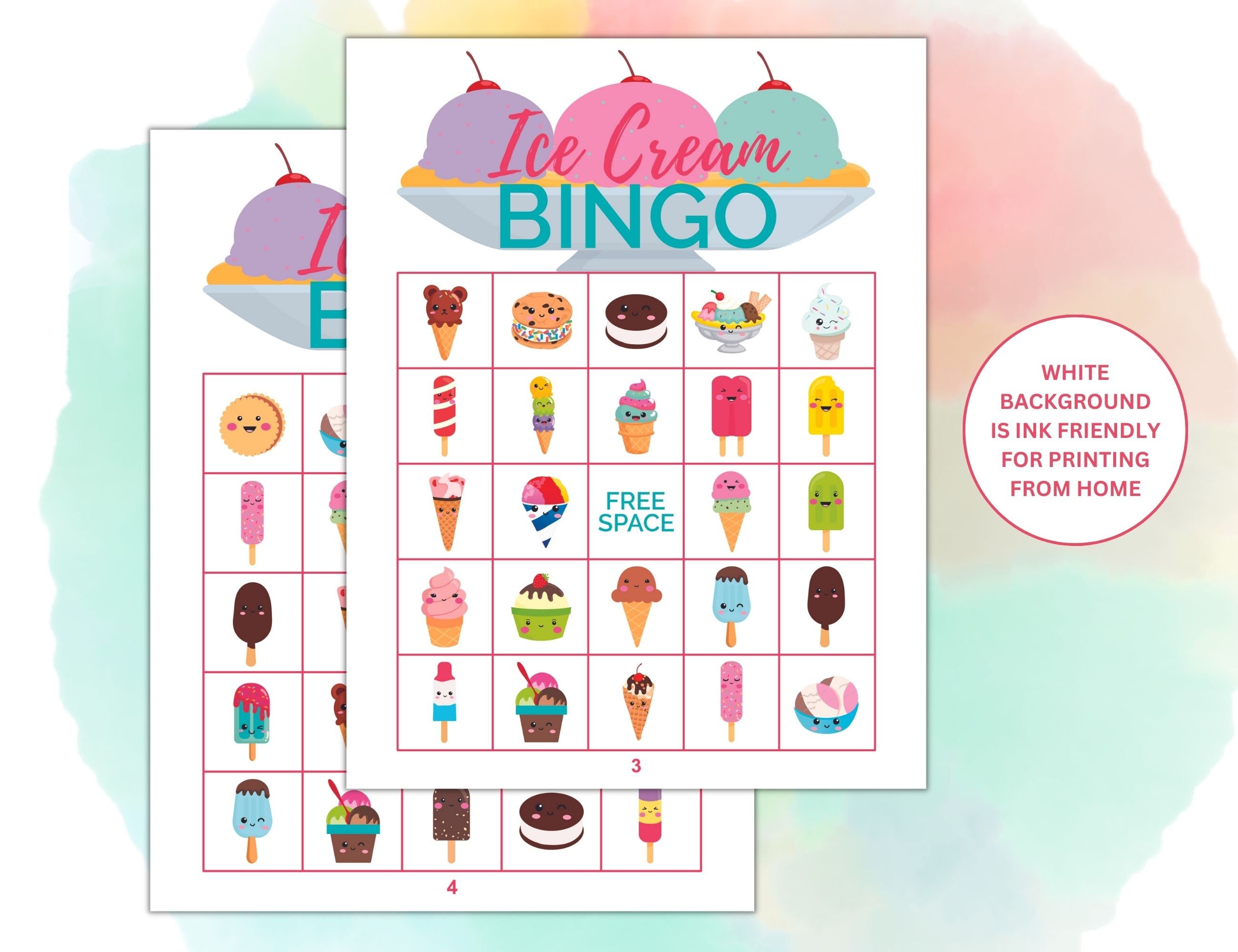 30 Printable Ice Cream Themed Bingo Cards | Ice Cream Party Games | Ice ...