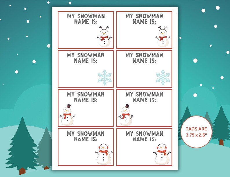 What's Your Snowman Name Printable Name Generator Game With Name Tags ...