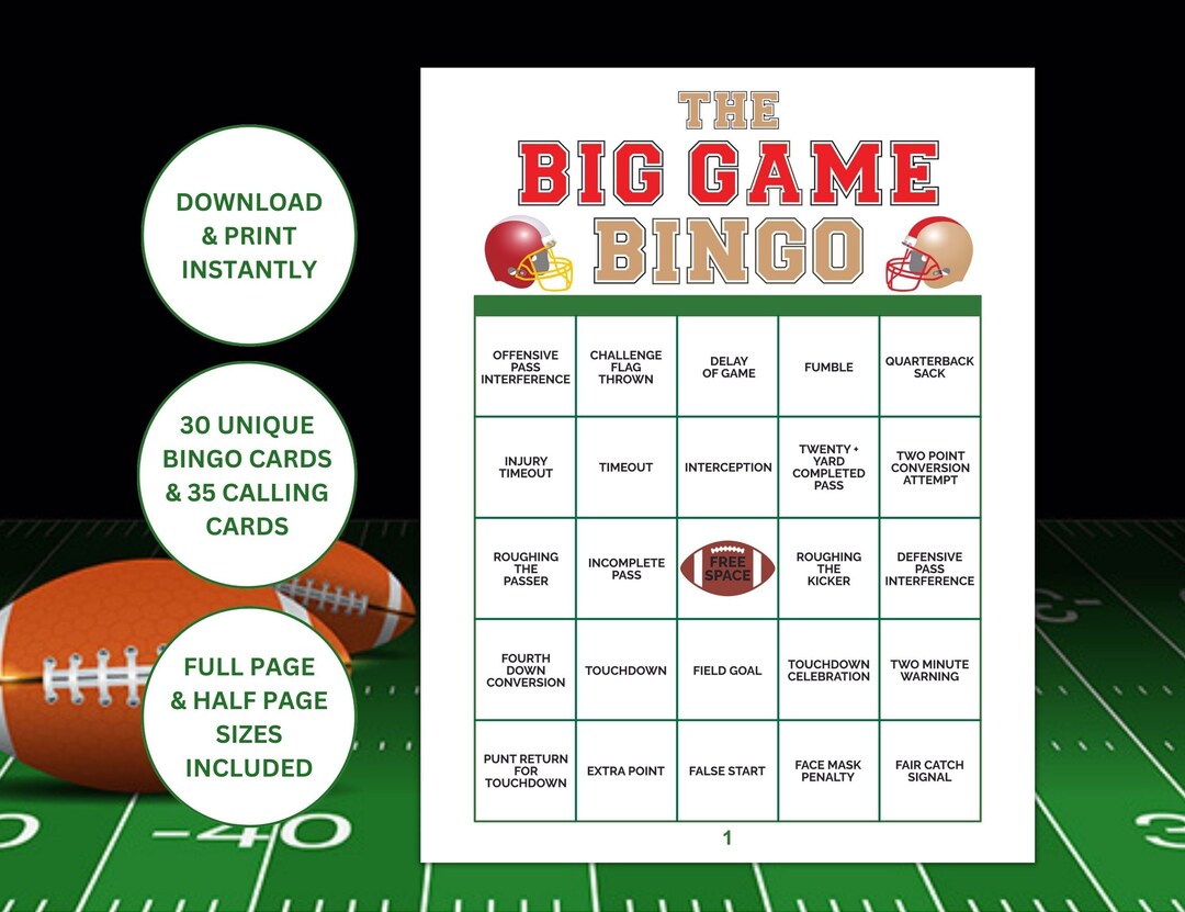 30 Printable Football Themed Bingo Cards Football Watch Party Game Big ...