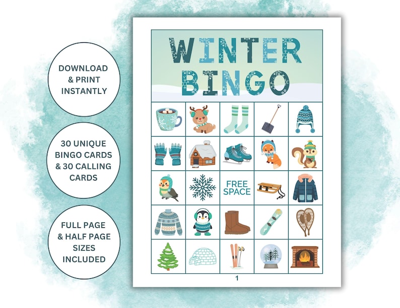 30 Printable Winter Themed Bingo Cards | Winter Party Games | Winter ...