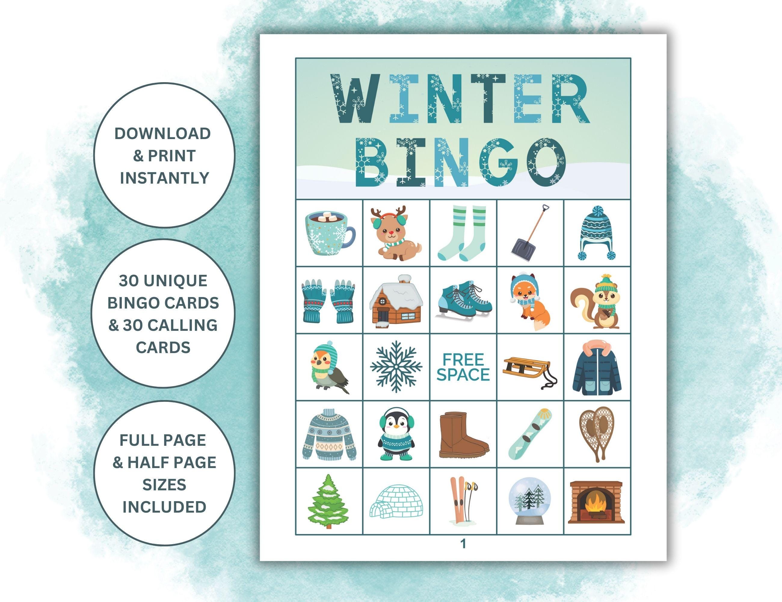 30 Printable Winter Themed Bingo Cards | Winter Party Games | Winter ...