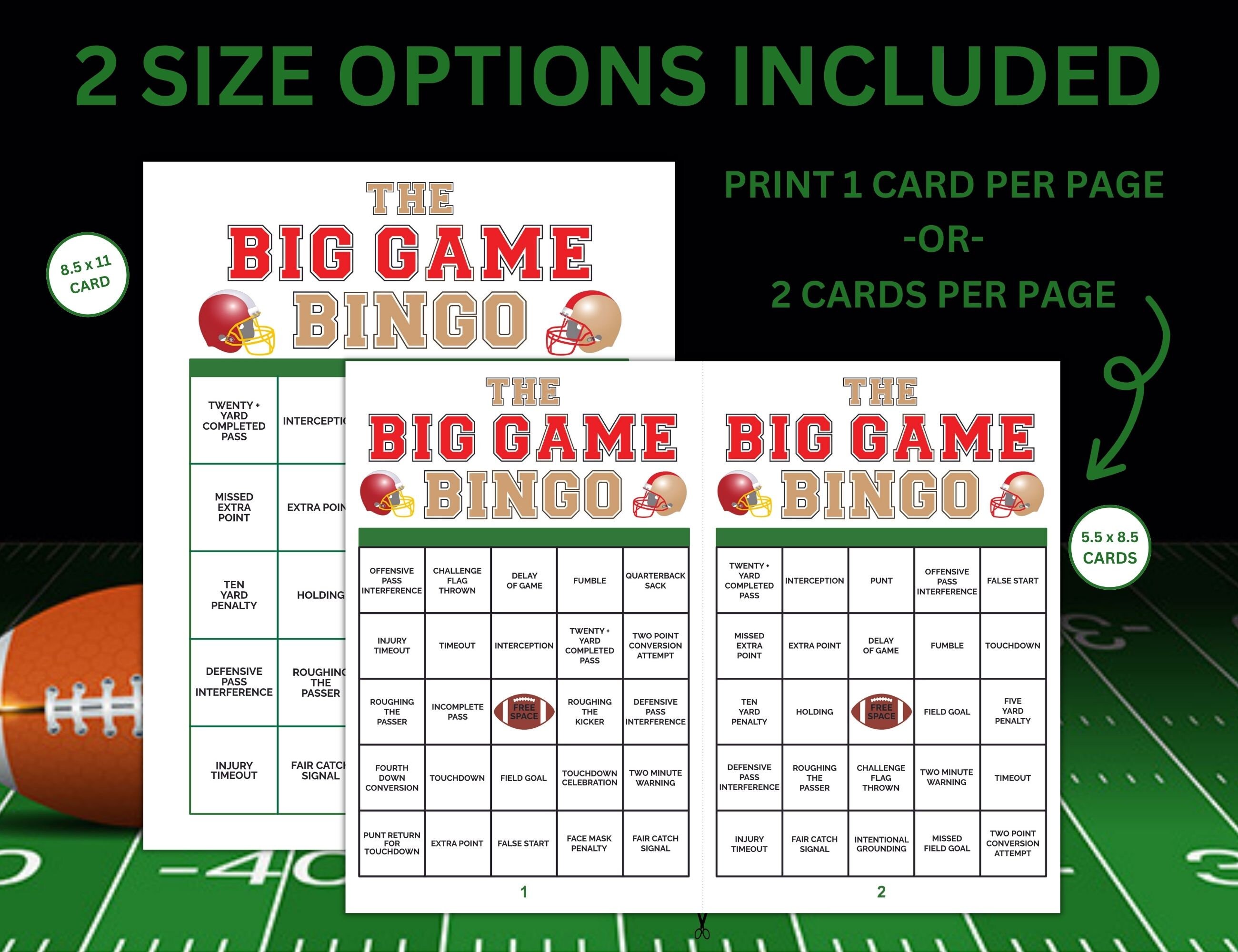 30 Printable Football Themed Bingo Cards Football Watch Party Game Big ...