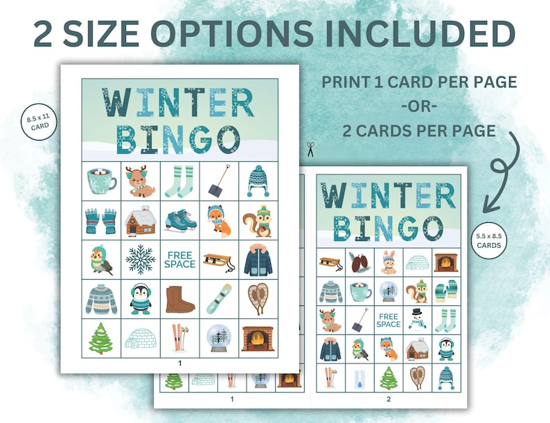 30 Printable Winter Themed Bingo Cards | Winter Party Games | Winter ...