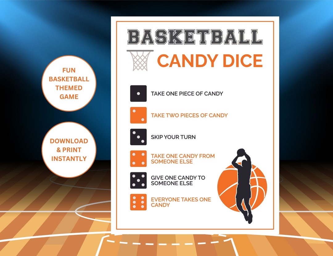 Basketball Party Candy Dice Printable Game | Basketball Themed Game ...