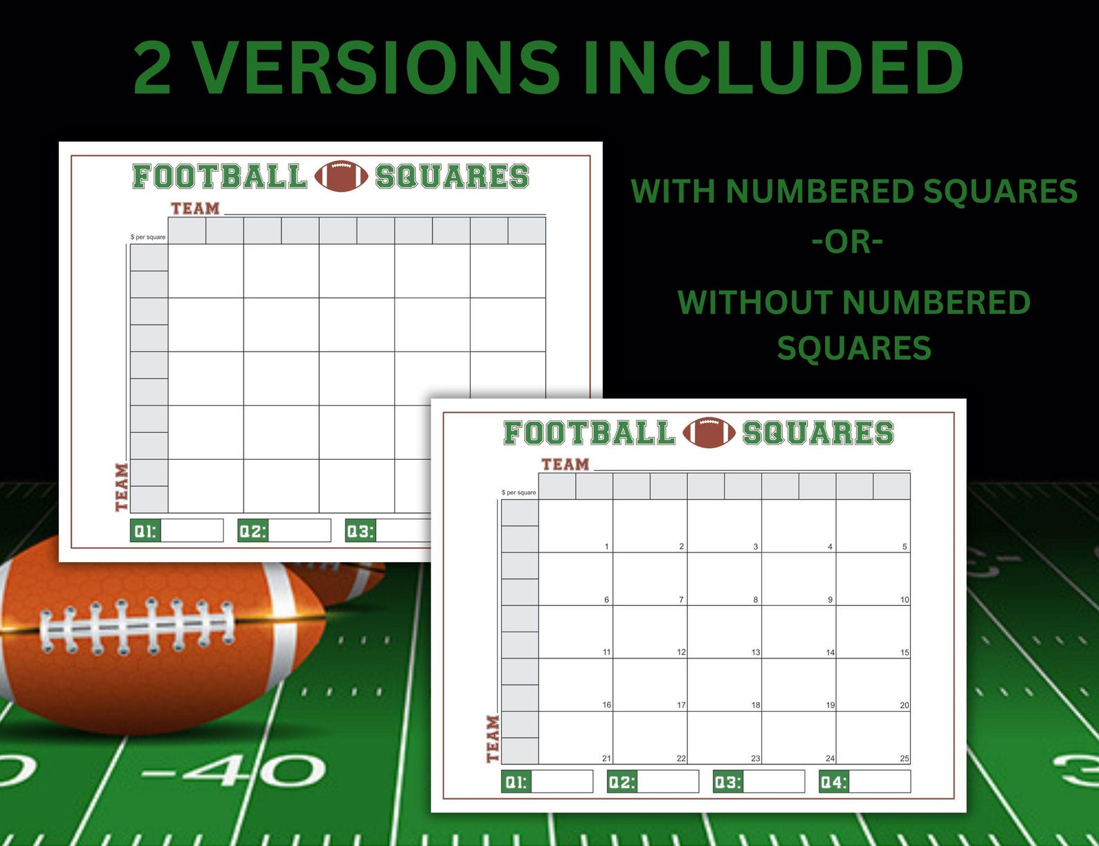 Football Squares Printable Game Board | 25 Football Squares Game | 25 ...
