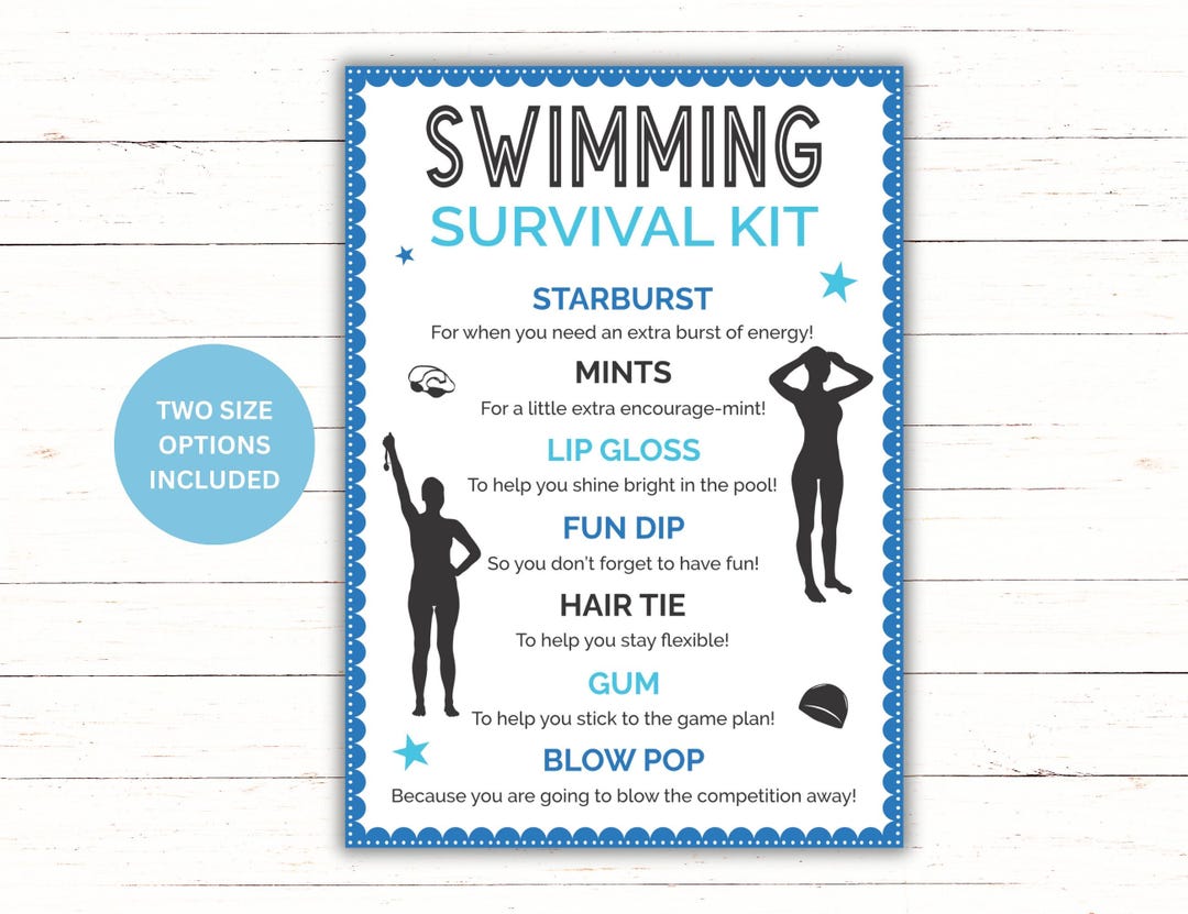 Printable Girls Swimming Survival Kit | Swimmer Gift Idea| Swim Team ...