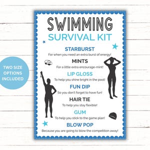 Printable Girls Swimming Survival Kit | Swimmer Gift Idea| Swim Team ...