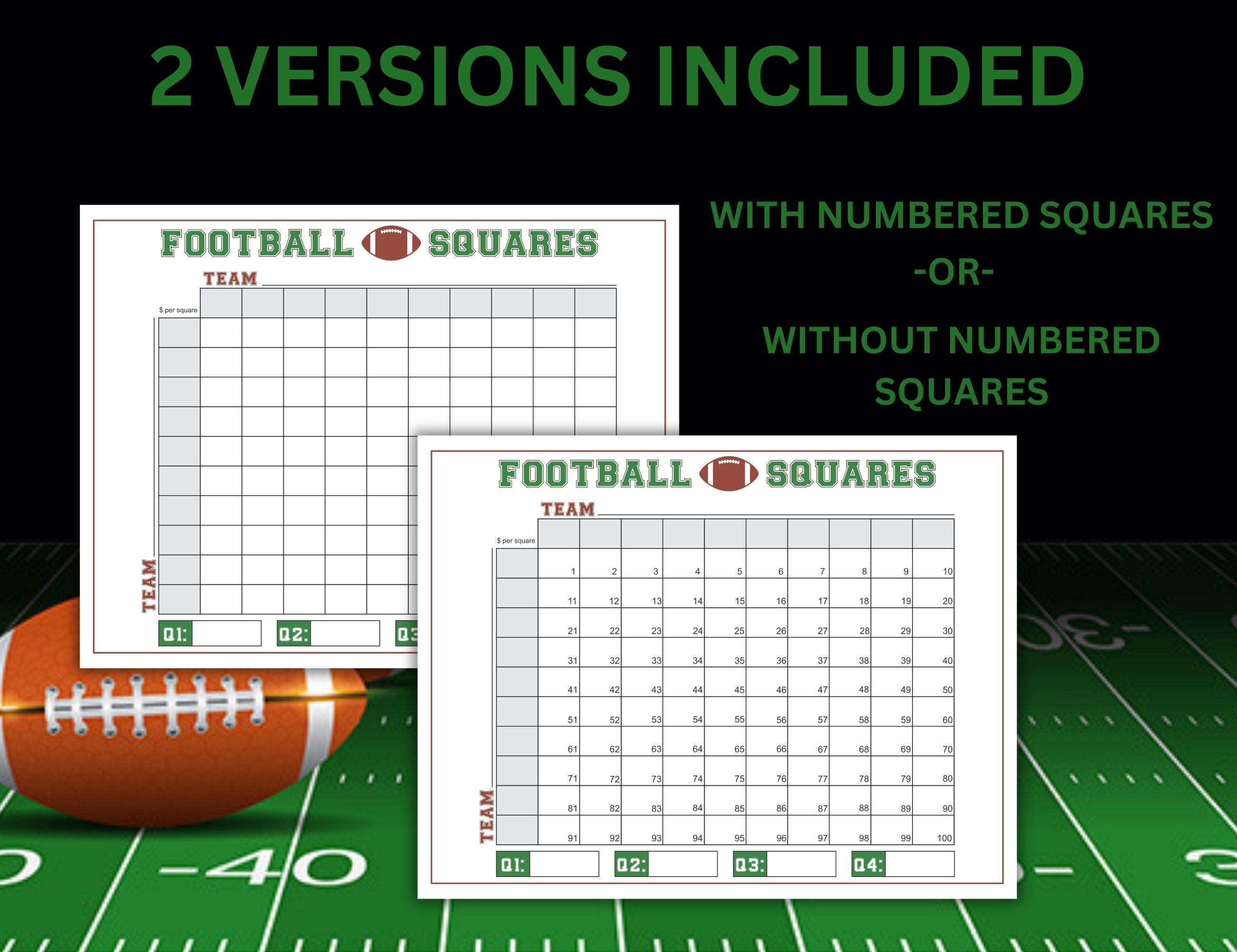 Football Squares Printable Game Board | 100 Square Football Pool | 100 ...