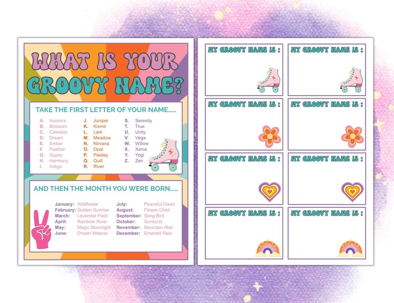 What is Your Groovy Name Printable Game Groovy Themed Party Game Groovy ...