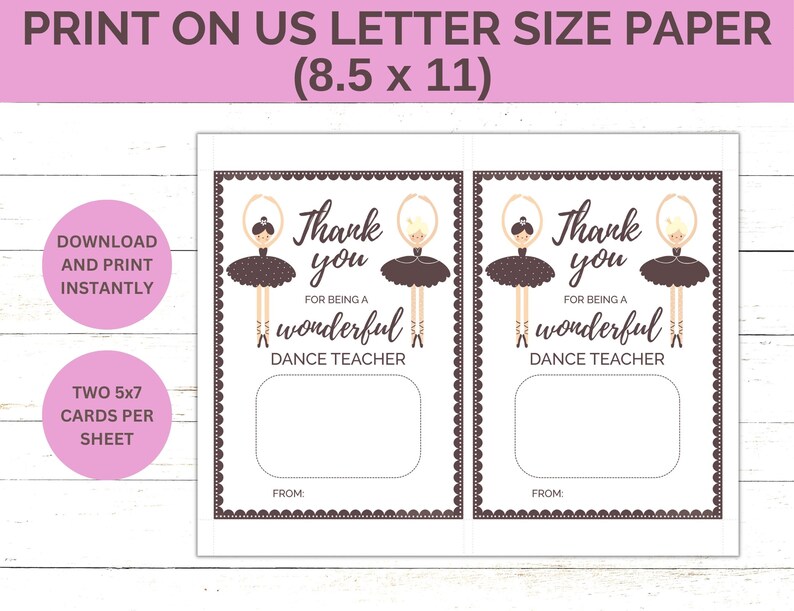 Printable Dance Teacher Thank You Card | Gift Card Holder | Dance ...