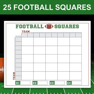 Football Squares Printable Game Board | 25 Football Squares Game | 25 ...
