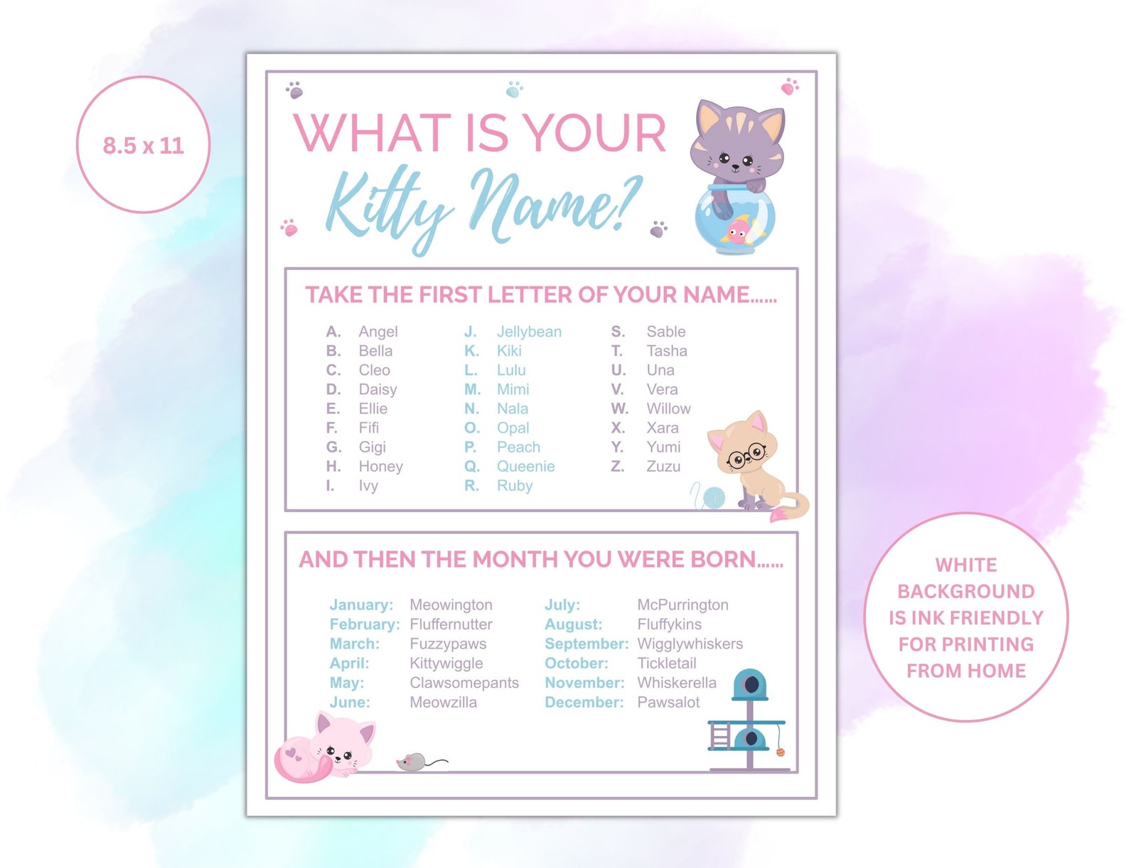 What is Your Kitty Name Printable Game | Kitty Cat Party Games | Cat ...