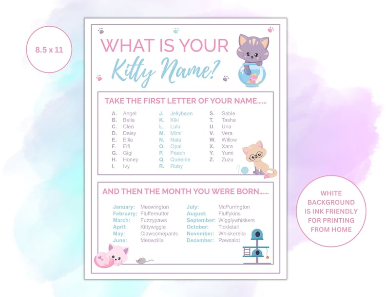 What is Your Kitty Name Printable Game | Kitty Cat Party Games | Cat ...