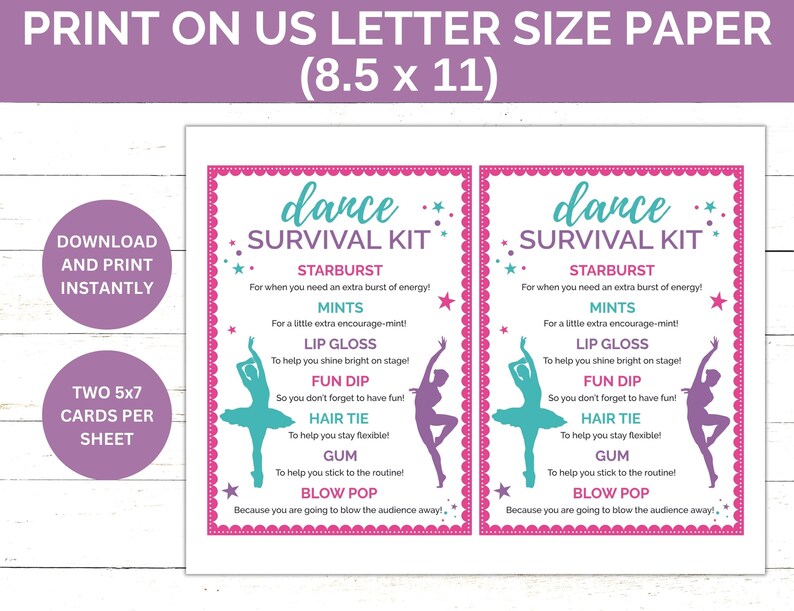 Printable Dance Survival Kit | Dance Recital Gift Idea| Dancer Gift ...